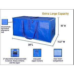Extra Large Storage Bags with Zipper for Clothes, Toys, Blankets, Moving, Comforters, Dorm Storage, Closet Organization - Space Saving Bags, Reusable (Set of 6)