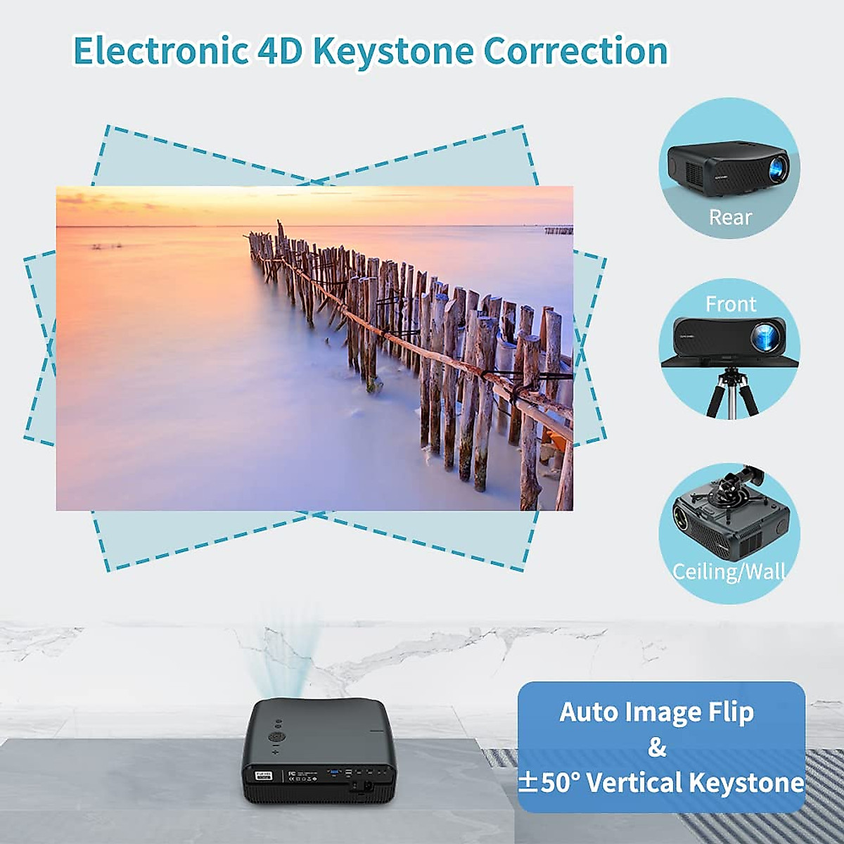 5G WiFi 1080P Projector 4K Supported, Outdoor Movie Projector with Bluetooth Android OS 10000LM 360° Sound 200” Display/4D Keystone/40% Zoom, Compatible with HDMI/USB/VGA/AV/Phone/Laptop/PC/PS5/DVD