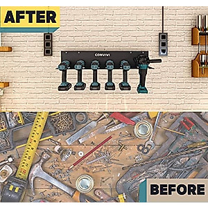 CONVIVI Design Power Tool Holder - Holds 6 Drills Power Tool Storage Rack (Black) - Cordless Power Tool Organizer for Garage - HeavyDuty Drill Holder Wall Mount - Easy to Install