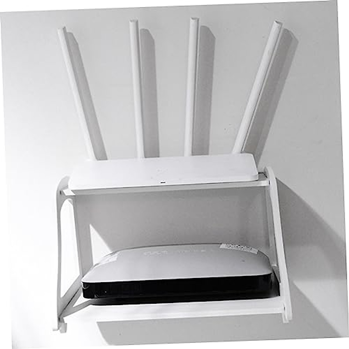 SOESFOUFU 1pc Router Storage Rack Layer Storage Shelf Router Rack Router Storage Mount Shelf Router Stand Wall Mount Shelf Double-layer Storage Holder Shelf Bracket Mini Router Plastic White