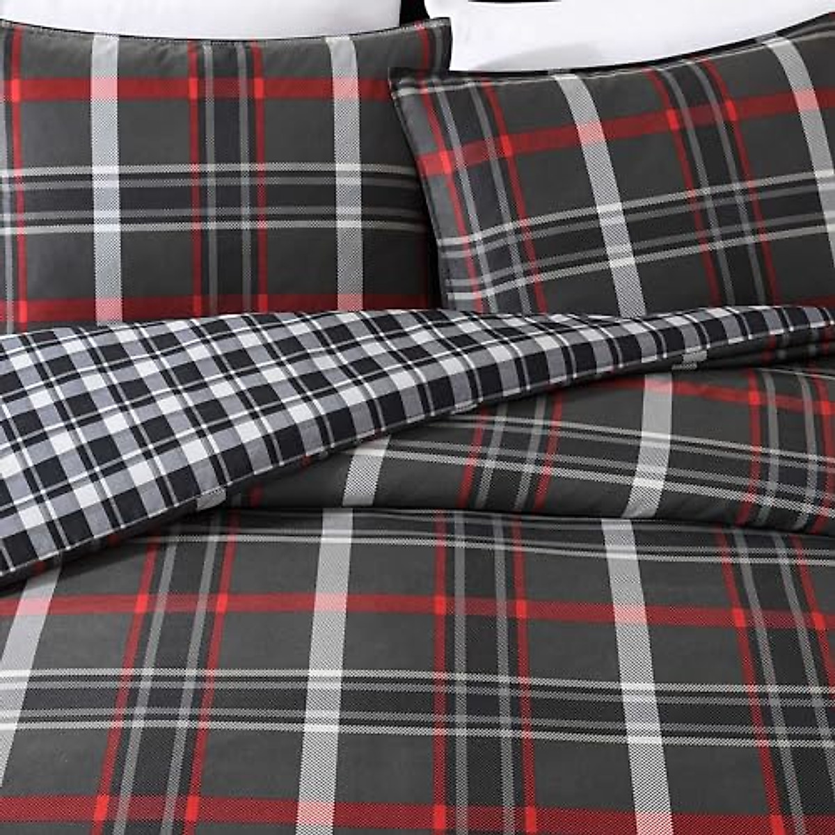 Eddie Bauer - Queen Duvet Cover, Reversible Bedding Set with Matching Shams, Cozy Home Decor (Willow Plaid Grey, Queen)