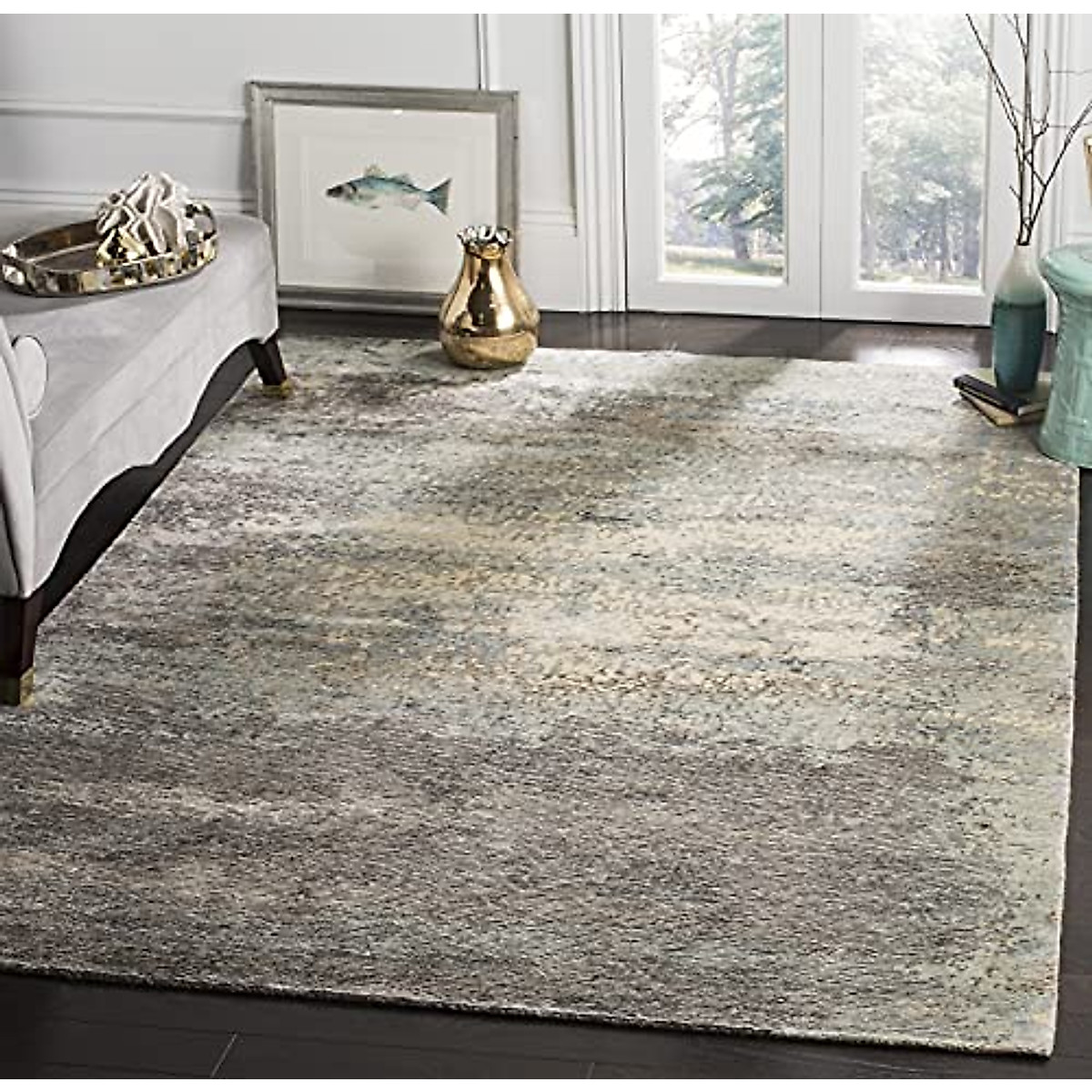 Safavieh Tiffany Collection 8' x 10' Blue/Silver TFN622E Hand-Knotted Wool & Viscose Living Room Dining Bedroom Area Rug