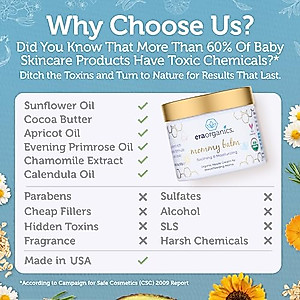 Era Organics Soothing Nipple Butter Breastfeeding Cream - Calming and Moisturizing for Chapped, Sensitive Skin - USDA Organic Nipple Cream For Breastfeeding - Baby Friendly Organic Nipple Balm