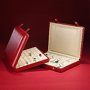 MMLLZEL Red Leather Jewelry Box Case with Lid Rings Bangle Storage Holder Organizer Earring Necklace Watch Box (Color : D-24X19X4.5CM)