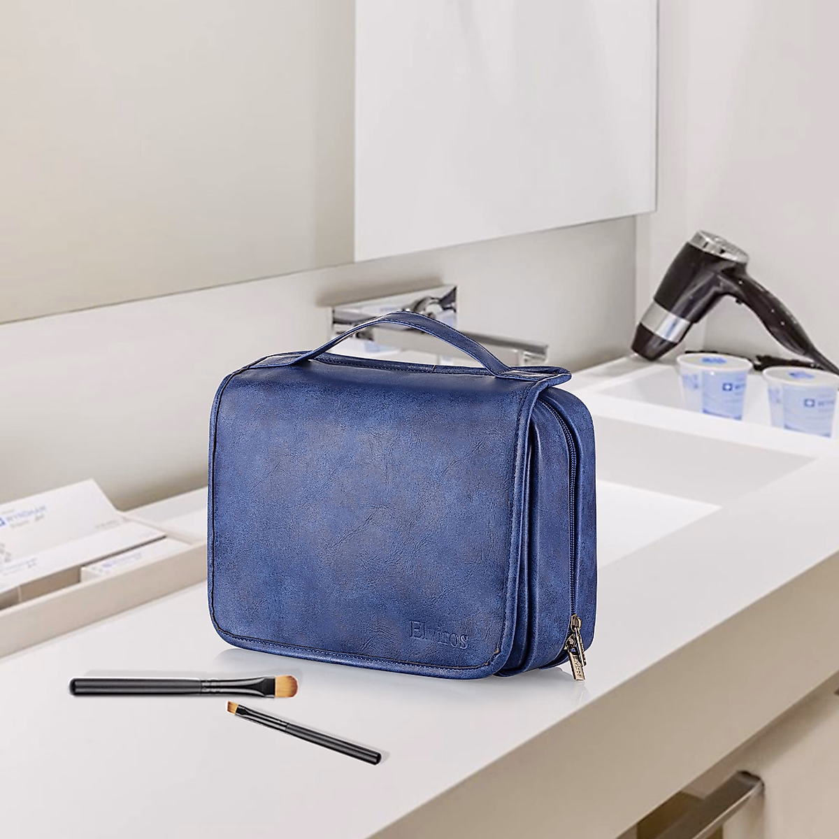 Elviros Toiletry Bag Hanging Travel Organizer for Men and Women, 3 in 1 Multifunctional Large Makeup Cosmetic Case for Toiletries Accessories, Water-resistant PU Leather Bathroom Dopp Kit Shaving Bag