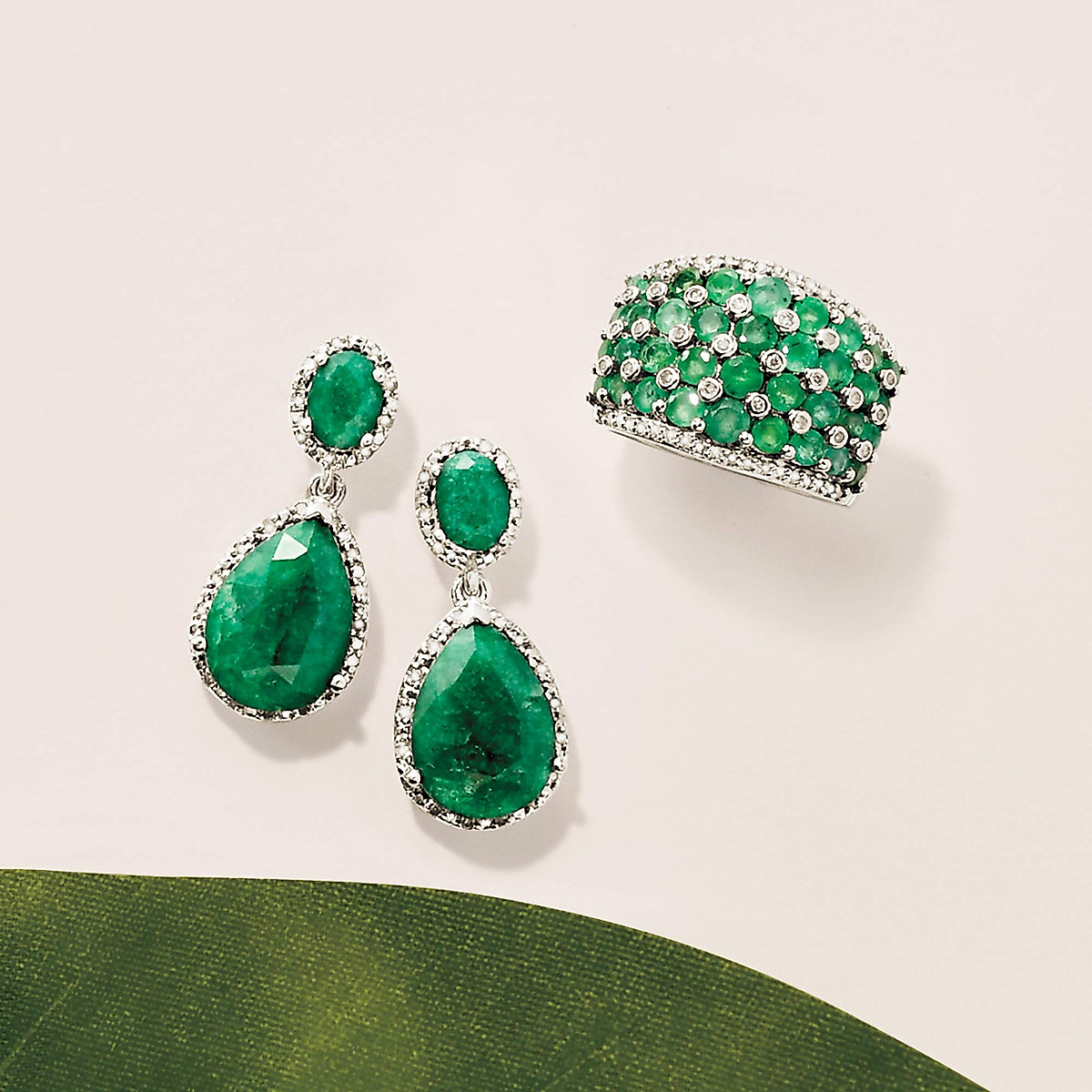 Ross-Simons 10.50 ct. t.w. Emerald and .35 ct. t.w. Diamond Drop Earrings in Sterling Silver