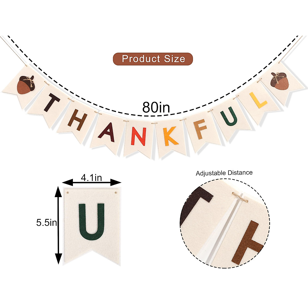 Thankful Felt Banner - Autumn Holiday Party Decorations, Fall Wall Fireplace Hanging Banner, Thankful Garland Photo Props, Fall Thankful Home Decorations (Thankful Felt Banner)
