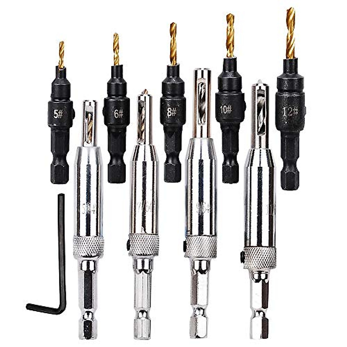 Eagles 4PCS Self centering Hinge Drill Bits for Door Cabinet + 5PCS HSS Woodworking Countersink Drill Bit Set with Free Wrench for Pilot Holes