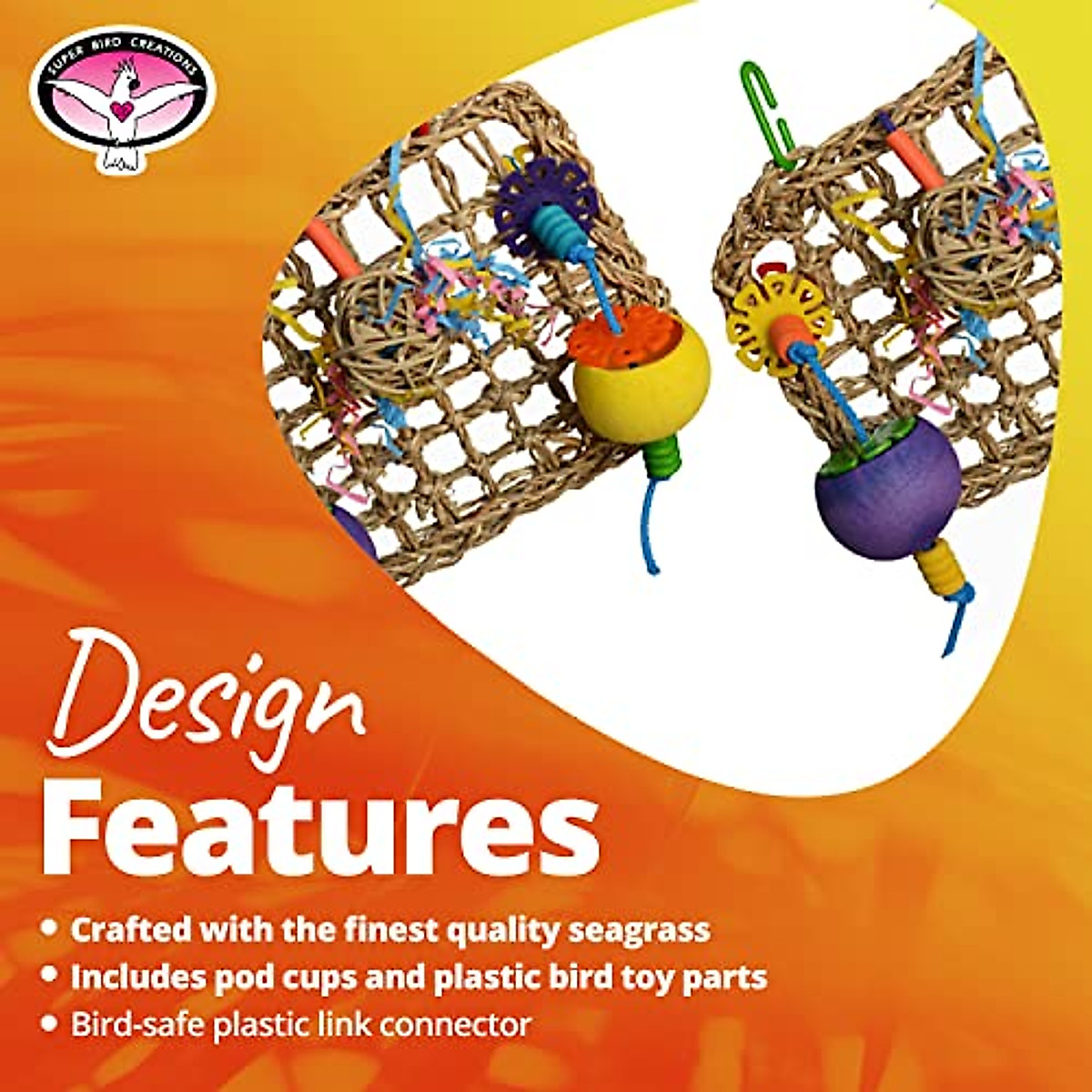 Super Bird Creations SB965 Mini Seagrass Foraging Wall Bird Toy, Small/Medium Bird Size, 8" x 7" x 4"