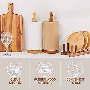 GOODSDECO Wooden Paper Towel Holder - Paper Towel Hanger Rack, Countertop Kitchen Paper Towel Dispenser, Standing Paper Towel Roll Hanger, Rubberwood Paper Towel Holder (Natural)