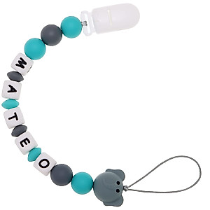 Personalized Stroller Clip with Name, Customizable Stroller Clip Personalized Name - Elephant (Grey)