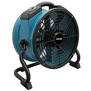 XPOWER X-34AR Variable Speed Sealed Motor Industrial Axial Air Mover, Blower, Fan with Built-in Power Outlets, Blue, 14"