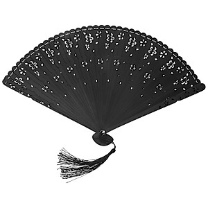 Didiseaon Hand Held Fan Wood Folding Hand Fan Blossoms Vintage Chinese Wooden Handheld Fan Retro Elegant Fan Handmade for Dancing Cosplay Wedding Party Props Decoration Portable Fans