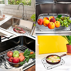 KintKita Sink Rack for Bottom of Sink 13.2"x11.8",2 Pack 304 Stainless Steel Sink Protector for Kitchen Sink with Sink Strainers,Rear Drain Hole Sink Grate for Bottom of Kitchen Sink