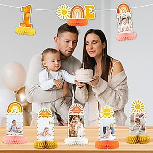 ojustbeok Boho Sun Photo Honeycomb Centerpiece for 1st Baby Birthday Decorations Sunshine Birthday Table Topper Centerpiece Boho Rainbow Baby Shower Party Supplies for Baby Boys Girls Birthday