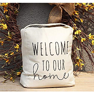 Welcome to Our Home Decorative Fabric Door Stopper with Handle, Fabric Weighted Floor Stop for Bedroom Living Room Exterior Doors, 7-7/8"W x 4-3/4"D x 9"H