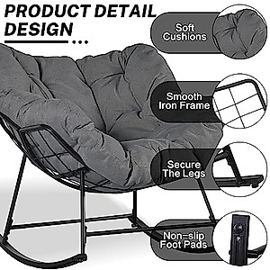 OKSTENCK Moon Rocking Chair, Outdoor Padded Cushion Rocker Recliner Patio Chair for Porch, Garden, Patio, Backyard, Grey
