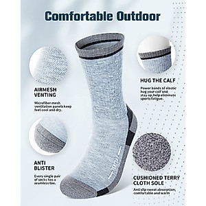 TENYSAF Wool Hiking Socks for Men - Women Lightweight Crew Merino Wool Socks with Cushion for Camping Hunting Work,3 pack