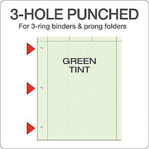 TOPS Engineering Computation Pads 3 Pk, 8-1/2" x 11", Glue, 5 x 5 Graph Rule on Back, Green Tint Paper, 3-Hole Punched, 100 Sheets per Pad (35507)