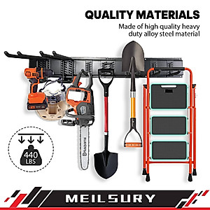 MeilsurY Garage Storage, 48-INCH Garage Tool Organization Wall Mount, Upgraded to Support Max 440lbs Garage Garden Tool Organizer, Professional Wall Mount Tool Storage Racks with 3 Rails and 7 Hooks