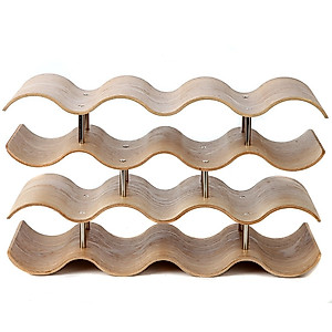 Lily's Home Countertop Wave Wine Rack, Wood, Elegant and Modern, Table Top Wine Storage (Oak, 14 Bottles)