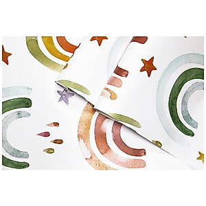 HAOKHOME Peel and Stick Rainbow Wallpaper Cute Raindrop Stars White/Orange/Green Removable for Nursery Kids Bedroom Decor 17.7in x 118in