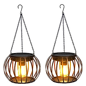 Yiliaw Solar Outdoor Lights 2 Pack,Hanging Solar Lights Outdoor Metal Outdoor Hanging Lanterns Decorative Lighting Solar Powered Waterproof Solar Lantern for Garden Yard Patio Pathway Fence Decor
