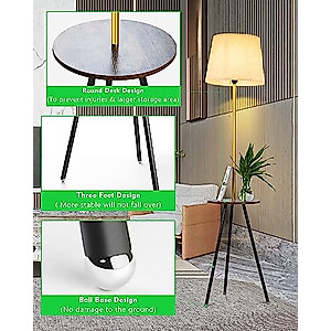 bulbeats Tripod Floor Lamp with Shelf, Side End Table with Lamp, 3000K E26 LED Bulb Included, Modern Standing Lamp with Pull Chain Switch for Living Room Bedroom