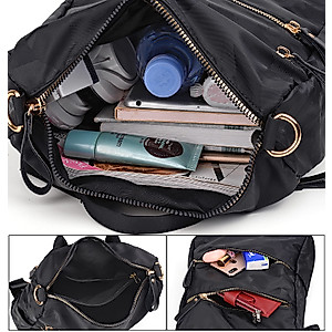 UTO Camo Waterproof Backpack for Women Durable Nylon Multipurpose Roomy Multi pockets Travel Business Shoulder Bag Black