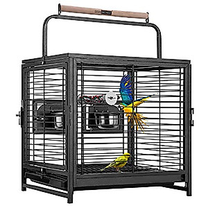 VIVOHOME 19 Inch Wrought Iron Bird Travel Carrier Cage for Parrots Conures Lovebird Cockatiel Parakeets Black