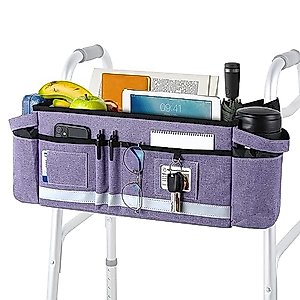Walker Basket Walker Bag with Cup Holder,Baskets Bag for Walkers for Seniors with Pockets,Walker Pouch Walker Accessories for Folding Walker,Rollator Walkers (Purple)