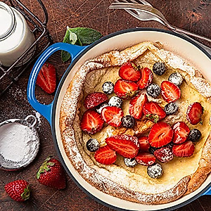 Miereirl 6 QT Enameled Dutch Oven Pot with Lid, Cast Iron Dutch Oven with Dual Handles for Bread Baking, Cooking, Non-stick Enamel Coated Cookware (Dark Blue)