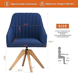 Furniliving 36.8 Inch Modern Swivel Accent Chair, Mid Century Living Room Chair with Wood Legs Comfy Mid Back Arm Chairs Home Office Desk Chair No Wheels for Bedroom, DarkBlue