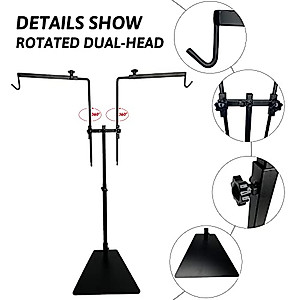 kathson 2 Hooks Reptile Dual Lamp Stand Adjustable 15 to 36.2" Reptile Basking Metal Lamp Holder Bracket Heat Light Hanger Holder Floor Light Support for Snake Lizard Turtle Amphibian