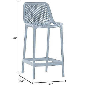 Meridian Furniture 330SkyBlue Mykonos Collection Modern | Contemporary Outdoor Patio Stool with Sky Blue Polypropylene Plastic, Weather Resisting, 17.5" W x 21" D x 38" H, Blue, Set of 4