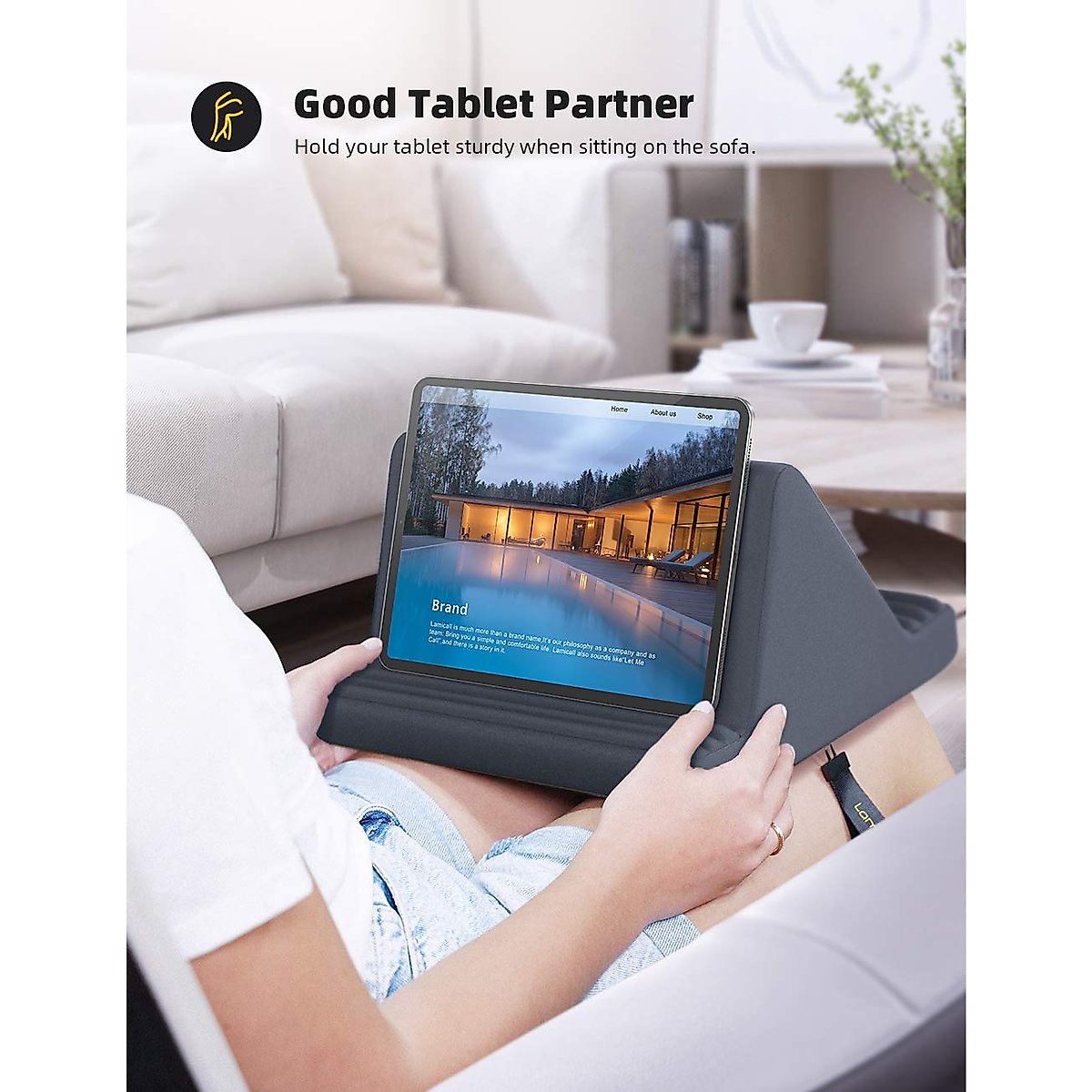 Lamicall Tablet Pillow Stand, Soft Pad for Lap - Tablet Holder Dock for Bed with 6 Viewing Angles, Compatible with iPad Pro 9.7, 10.5, 11, 12.9 Air Mini, Kindle, Galaxy Tab, E-Reader, Dark Gray