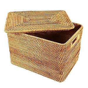 WSZJJ Laundry Basket Rattan Woven Storage Basket Handmade Large Capacity Portable Clothing Storage Box Household,36X26X24cm