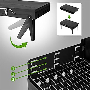 KAMNIK Portable Charcoal Grill, Multi-functional Metal Small BBQ Smoker Foldable Camping Grill with Barbecue Accessories & Lid Lightweight Barbecue Grill Tools for Outdoor Cooking Camp Picnic