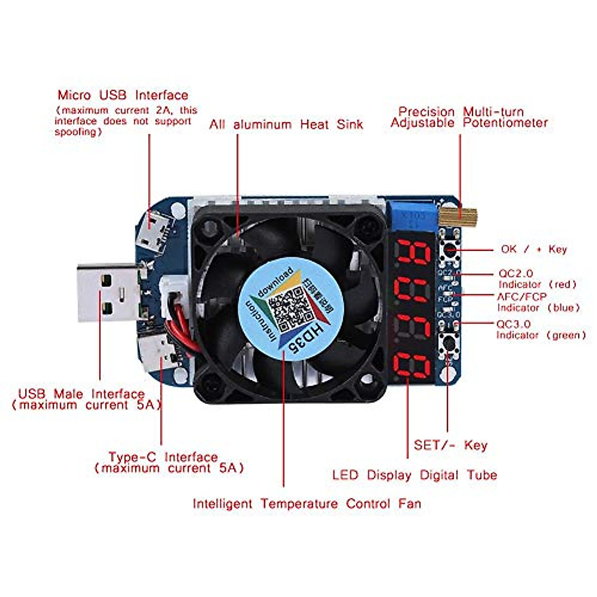 Voltage Flow Meter ,USB Power Meter ,USB Electronic Load ,Resistor ,Voltage ,Flow Meter ,Discharge Battery Tester ,HD35 (5A/35W) ,USB Charger Tester