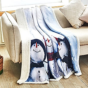 Fassbel Sherpa Throw Blanket Digital Printing Reversible Super Soft Lightweight Blanket Warm Microfiber All Season Blanket for Bed or Couch (50"x60", Snowman)