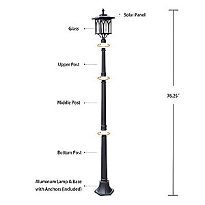 Kemeco ST4328B Solar Lamp Post Light LED Cast Aluminum Street Light for Outdoor Landscape Decor Pathway Driveway Patio Garden Yard