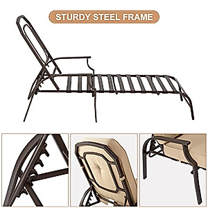 U-MAX Adjustable Outdoor Chaise Lounge Chair Patio Lounge Chair Recliner Furniture with Armrest and Cushion for Deck, Poolside, Backyard (Beige)