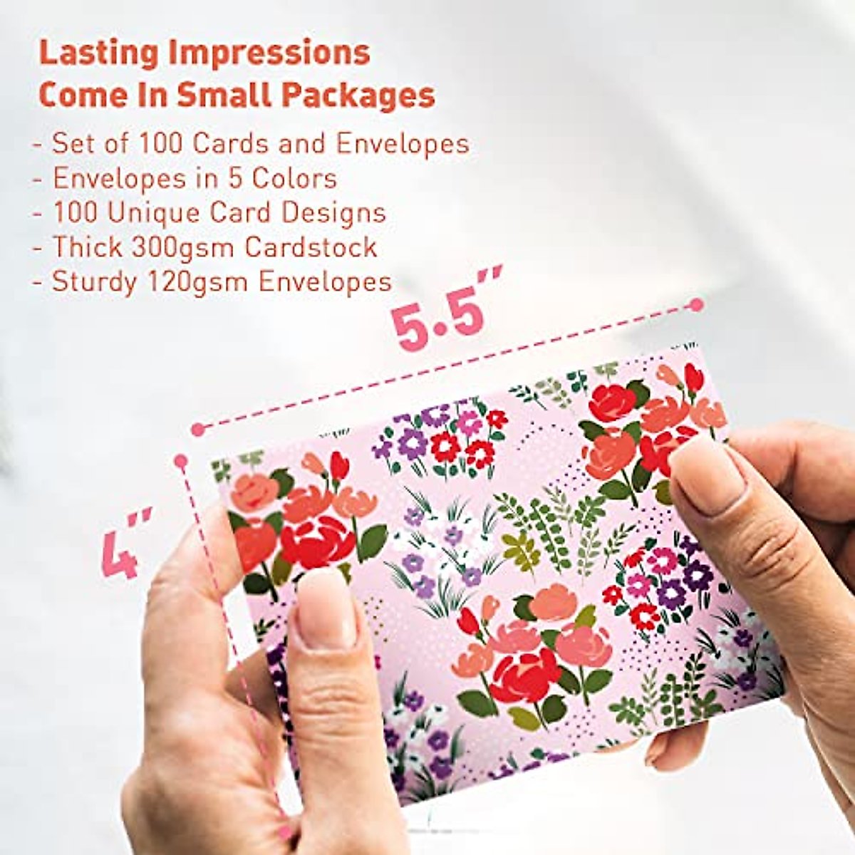 S&O Blank Cards for All Occasions in One Box Set - Blank Notecards with Envelopes for Handwritten Messages - All Occasion Cards Assortment Box with Envelopes - 100 Vibrant Notecards and Envelopes Set
