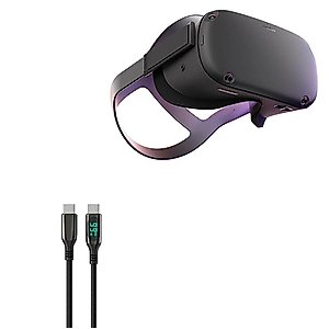 BoxWave Cable Compatible with Oculus Quest - PowerDisplay PD Cable (6ft) - USB-C to USB-C (100W), LED Display 6 Foot PD Braided Nylon Cable for Oculus Quest - Jet Black