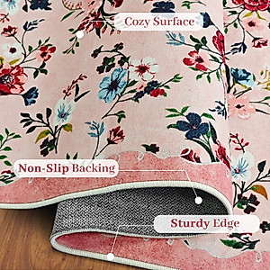 Rug Runners for Hallways, Kitchen Runner Rug Non-Slip, 2x6 Washable Runner Rug, Throw Rugs with Rubber Backing, Soft Floral Rug Low Pile Carpet Runner for Laundry Room and Entryway-Pink