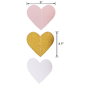 MOWO Heart Paper Garland Circle Chain Hanging Decor 10ft (Glitter Gold,Pink,White, 2pc)