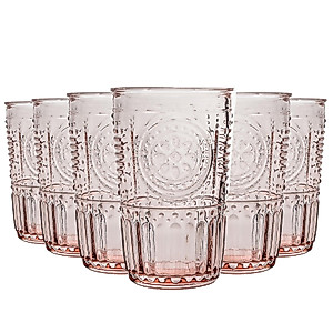 Bormioli Rocco Romantic Set Of 6 Tumbler Glasses, 11.5 Oz. Colored Crystal Glass, Cotton Candy Pink, Made In Italy.