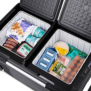 Newair Portable 80 Qt. Electric Car Camping Cooler with 4 Battery Protection Modes, Dual Zone Fridge and Freezer Storage, Retractable Handle, Outdoor Wheels and Rugged Construction