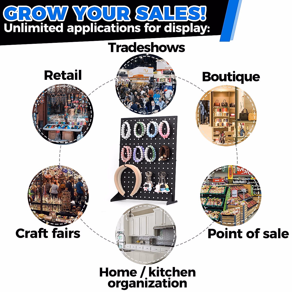 Pegboard Display Stand With 12 Peg Hooks for Retail Craft Shows & Fairs - Metal Product Merchandise Display Rack for Selling Accessories, Display Stands for Boutique, Stores, Vendors & Events