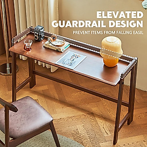 Solid Wood Folding Desk Mid Century Modern Desk, 47'' Foldable Writing Computer Desk for Home Office, Simple Study Makeup Workstation, Wooden Study Office Desk Table for Small Spaces, Walnut Color